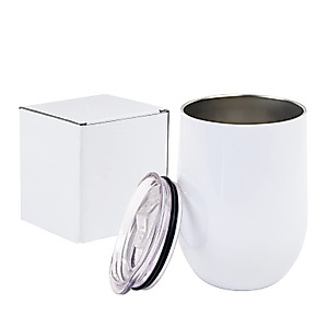 MAIKESUB Sublimation Blank Wine Tumbler Cups White 12 OZ Stainless Steel Insulated Stemless Tumbler Sublimation Mugs Cups 4 Pack Tumbler with Lid Keeping Cold Hot for Coffee Spill Proof cup