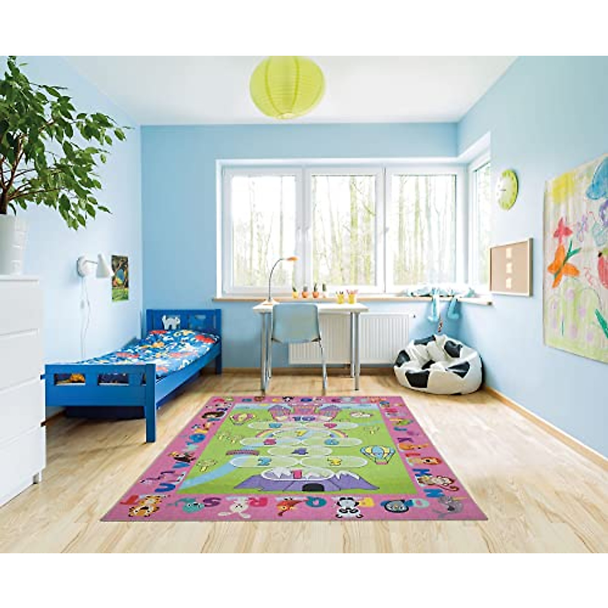 Ottomanson Machine Washable Wrinkle Free Hopscotch Princess Design Cotton 4x6 Kid's Area Rug for Playroom, Kid's Room, Bedroom, Kindergarten, 4' x 6', Pink