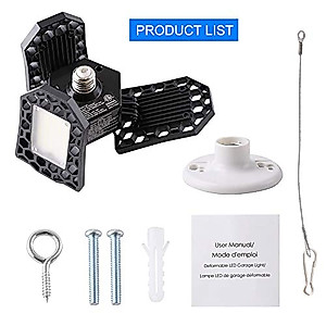 LED Garage Light, Deformable Garage Ceiling Light, 60W, 8000LM, 6000K Daylight, E26/E27 Socket Include, Fits for Garage Warehouse Basement Workshop and Yard Shop Light, Barn Light, High Bay Light