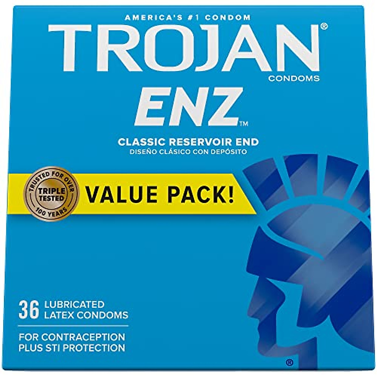 TROJAN ENZ Lubricated Condoms, Latex Condoms For Contraception and STI Protection, America’s Number One Condom, 36 Count Value Pack