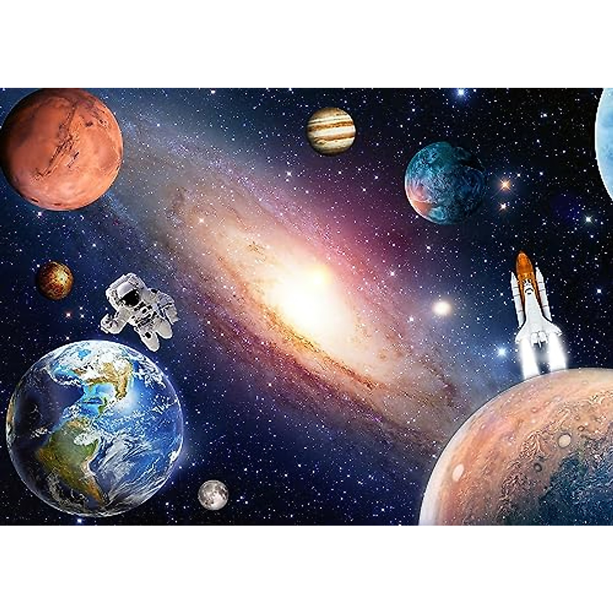 YMWQLAL Outer Space Backdrop for Baby Kids Astronaut Themed Birthday Party Decorations Supplies Universe Galaxy Stars Photography Background for Children Birthday Banner Photo Booth (7x5 FT)