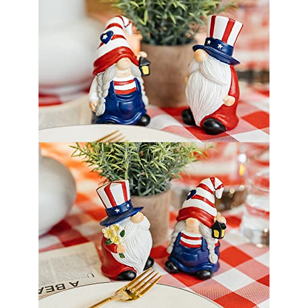 DN DECONATION 4th of July Gnomes Decor Patriotic Gnome Decorations 2 Pcs Red White and Blue Figurines American Stars Stuff Stripes Gnome Gifts for Fourth of July Independence Day