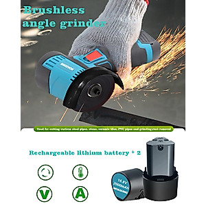 Brushless Angle Grinder, 16.8V Battery Cordless Angle Grinder Mini Portable Electric Polishing Cutting Tool with 2 Batteries,5 Discs, Best for Metal, Wood, Thin Steel, Pipe, Plastic and More