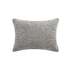 INK+IVY Hayes 100% Cotton Comforter Mid Century Modern Design Chenille Tufted All Season Bedding Set, Matching Shams, Decorative Pillow, Full/Queen, Yarn Dyed Gray 4 Piece