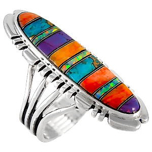 Turquoise Coral Gemstone Ring in Sterling Silver 925 (9, Long Ellipse)