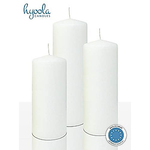 HYOOLA White Pillar Candles 3x7 Inch - Unscented Pillar Candles - 6-Pack - European Made
