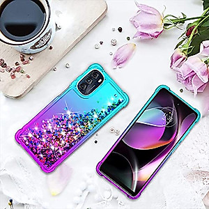 YZOK for Moto G 5G 2022 Case,Moto G 5G 2022 Case with HD Screen Protector,Gradient Quicksand Glitter Liquid Floating Waterfall Durable Girls Cute Phone Case for Motorola G 5G 2022 (Teal/Purple)
