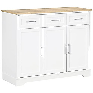 HOMCOM Sideboard Buffet Cabinet with 3 Storage Drawers, Kitchen Cabinet Coffee Bar Cabinet with Adjustable Shelf for Living Room, White