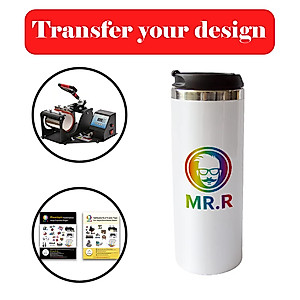 MR.R 15oz Sublimation Blanks Tumbler with Lid,Stainless Steel Double Wall Vacuum Insulated Travel Water bottle Straight Mug,Durable Powder Coated Coffee Cup,White, 450ml