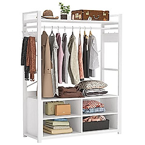 Tribesigns Free-standing Closet Clothing Rack, Metal Closet Organizer System with Shelves and Hooks, Heavy Duty Clothes Garment Rack Shelving for Bedroom, Laundry, Mushroom, Walk-in Closet (WHITE)