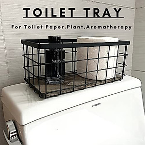 SHIN·YIK Metal Wire Storage Basket Bin 3 Set, for Toilet Paper, Coffee Pod cups, Mail, Letter, Towel, Shampoo, Toilet Tank Tray, Decor Box, Kitchen Bathroom basket for Counter Cabinet Laundry - Black