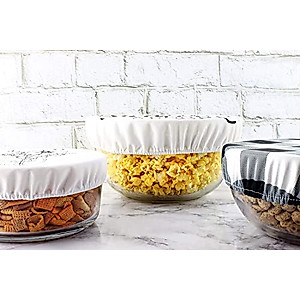 AuldHome Reusable Fabric Bowl Covers (Set of 3); Rustic Farmhouse Themed Black and White Stretchy Cloth Bowl Covers