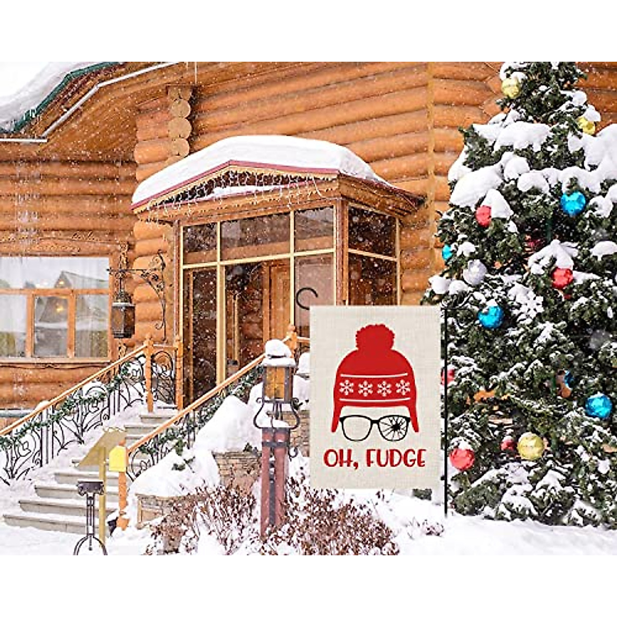 Christmas Winter Garden Flag Hat Garden Flag Oh Fudge Season Farmhouse Decorations Burlap Vertical Double Sided Yard Lawn Outdoor Decor 12.5 x 18 Inch