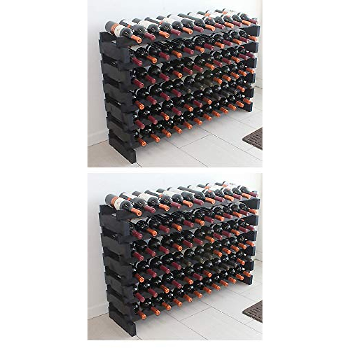 DisplayGifts Pine Wooden Wine Holder Stackable Modular Display Shelves Wine Rack Storage Stand Thick Wood Black 12 X 12 Rows 144 Slots