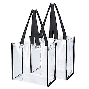 HAOGUAGUA 2-Pack Clear Tote Bag Stadium Approved 12x12x6, Transparent See Through Clear Tote Bag for Work, Sports Games, Concerts, Beach (Black)