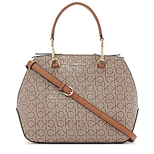 Calvin Klein Lucy Triple Compartment Satchel, Almond/Taupe/Caramel Embossed