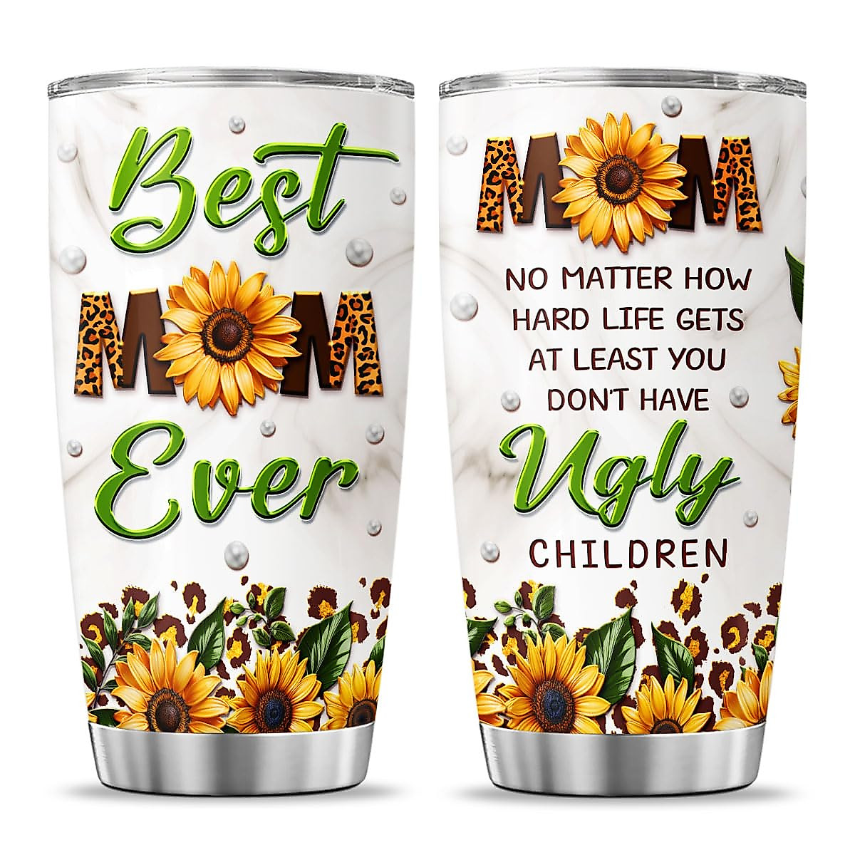 Mothers Sunflower Handle Tumblers Coffee For Funny Women Mother Mama Day Cups Insulated, Best Mom Ever, Tumbler 20 Oz With Lid And Straw, Best Mom Ever Gifts