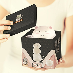 Cute Cat Creations, Crazy Cat LadyLovers Glass 300ml10oz Tea Cup with Tail Handle & Kitty Kat Ears Ceramic Lid, Kawaii Teacup with Ceramic Tea Leaf InfuserSteeperStrainer