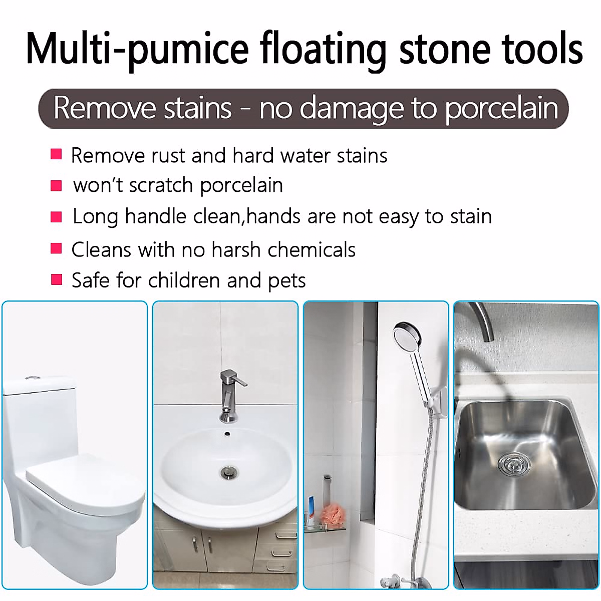 4TH Pumice Stone for Toilet Bowl Cleaning,Powerfully Remove Stubborn Stains： Limescale,Hard Water Ring,Calcium Buildup,Iron,Rust