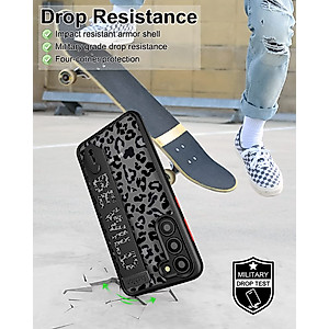 Cisland Leopard Cheetah A54 Case with Strap Stand Kickstand, Cute Case for Women Girly Designer for Girls Silicone Compatible with Samsung Galaxy A54 5G Leopard Cheetah Print Black