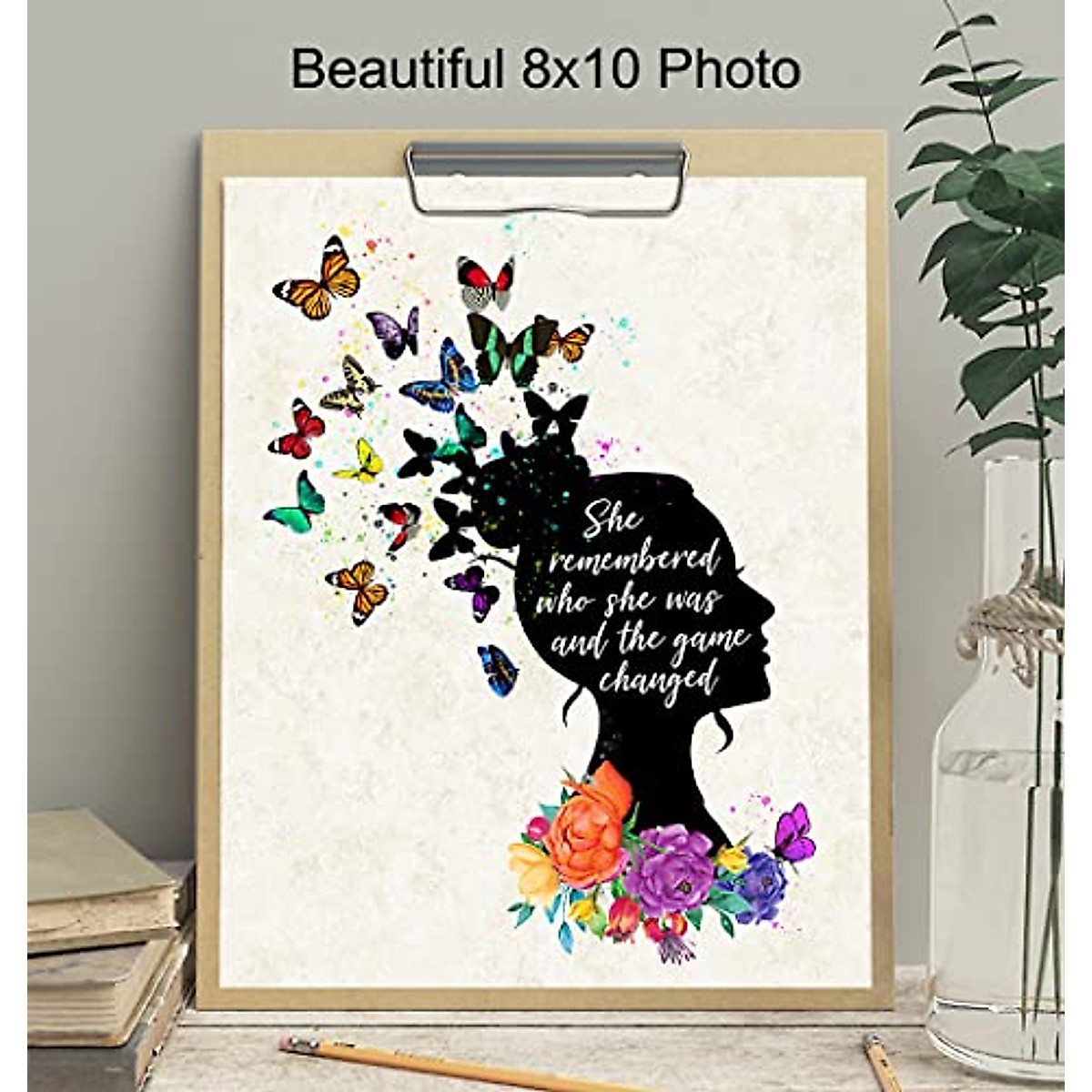 Inspirational Wall Art Decor - Positive Quote Home Decoration - Motivational Encouragement Gifts for Women -8x10 Poster for Girls or Teens Bedroom, Living Room, Bathroom, Office - Floral Butterflies