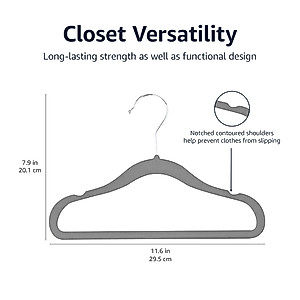 Amazon Basics Kids Velvet, Non-Slip Clothes Hangers, Gray - Pack of 50