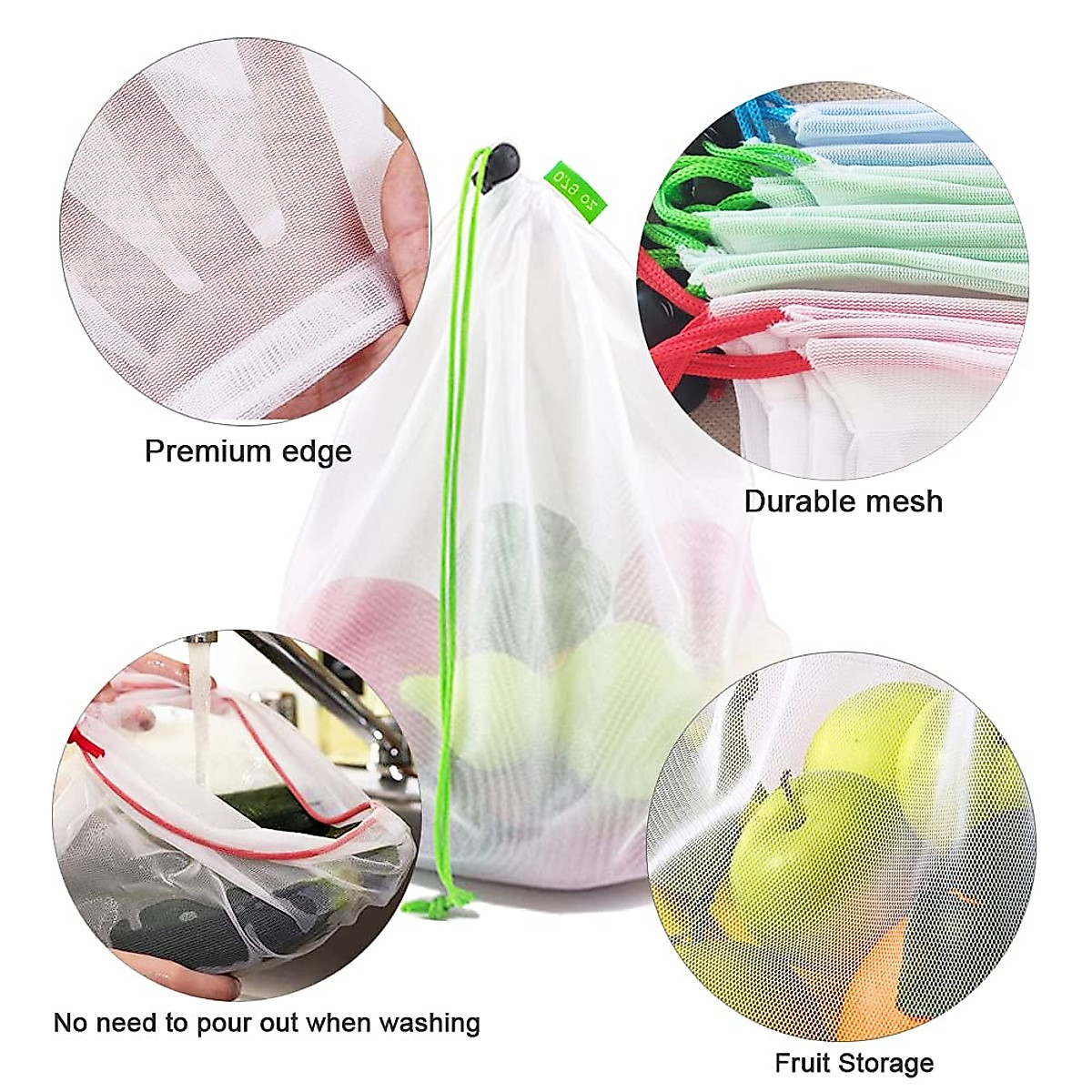 16 Pcs Mesh Small Toy Bags for Storage, 3 Sizes Reusable Mesh Drawstring Produce Bags Puzzle Bag for Kids Storage Playroom Organization, Fruits, Vegetable