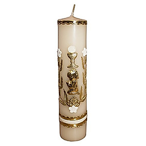 San Rafael Arcangel 8 Inch Baptism Candle for Christening Celebration for Boy or Girl Ivory Color Catholic Candle or Vela de Bautizo