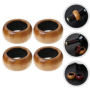 Hemoton 4Pcs Wine Bottle Collars, Wine Drip Ring Wine Bottle Neck Catcher Reusable Wooden Ring Drip Stoppers for Wine Bottles, Wine Stop Accessories for Bar and Home