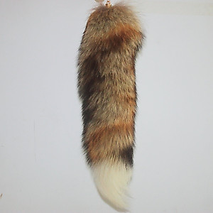 Fosrion 15-16in Authentic Swift Fox Tail Fur Clip On Handbag Accessories Key Chain Ring Hook Tassels Natural Color Grassland Fox Vulpes Velox Cosplay