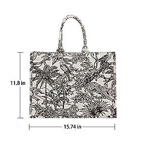 Fashion luxury tote bag cotton linen one shoulder handbag large capacity jacquard embroidery retro exquisite graffiti(L)