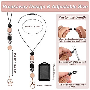 kioooki Rectractable Lanyards for ID Badges and Keys with ID Holder, Cute Beaded Teacher Lanyard with Badge Reel, Breakaway Cruise Lanyard for Women with 6 Clear Badge Holders