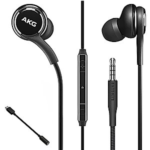 Samsung AKG Earbuds Original 3.5mm in-Ear Earbud Headphones with Remote & Mic for Galaxy A71, A31, Galaxy S10, S10e, Note 10, Note 10+, S10 Plus, S9 - Includes Includes 3.5mm to Type-C Adapter - Black