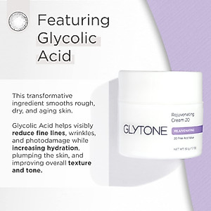 Glytone Rejuvenating Cream with 20 Free Acid Value Glycolic Acid, Moisturizer, Rich Creamy Emollient, Exfoliate, Normal to Dry Skin, 1.7 Fl Oz