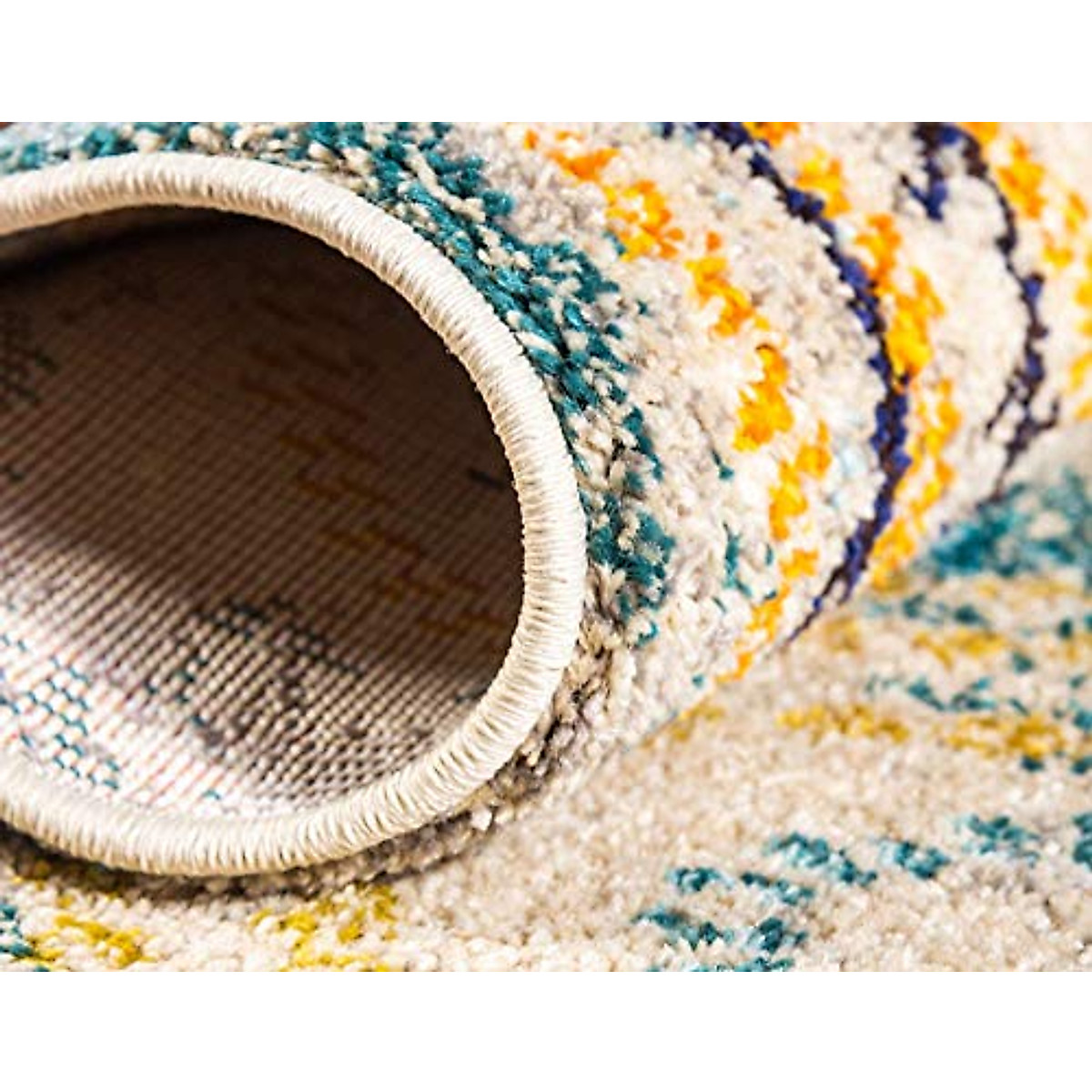 Unique Loom Estrella Collection Modern, Abstract, Colors, Distressed Area Rug, 2 ft 2 in x 6 ft 7 in, Beige/Light Blue