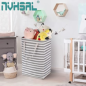 Collapsible Laundry Hamper with Handles, Large Laundry Basket 75L Freestanding Square Storage Bin Towels Toy Clothes Organizer Canvas Waterproof Laundry Baskets for Home Travel School (Grey White)