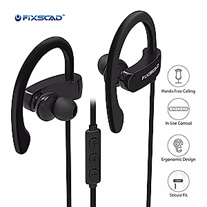 FIXSCAD Y171 Sports Earbuds Wired with Microphone, Soft Wrap Around Earphones with Over Ear Hook, in Ear Running Headphones for Exercise Compatible with iPhone, Samsung