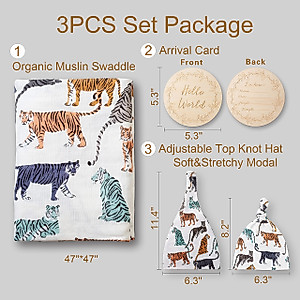 Miaoberry 100% Organic Cotton Baby Muslin Swaddle Blanket Set|Cream Tiger| Gender Neutral for Boys Girls|Yellow Mustard Orange Sun Rays| Hospital Newborn Receiving Blanket |Newborn Unisex