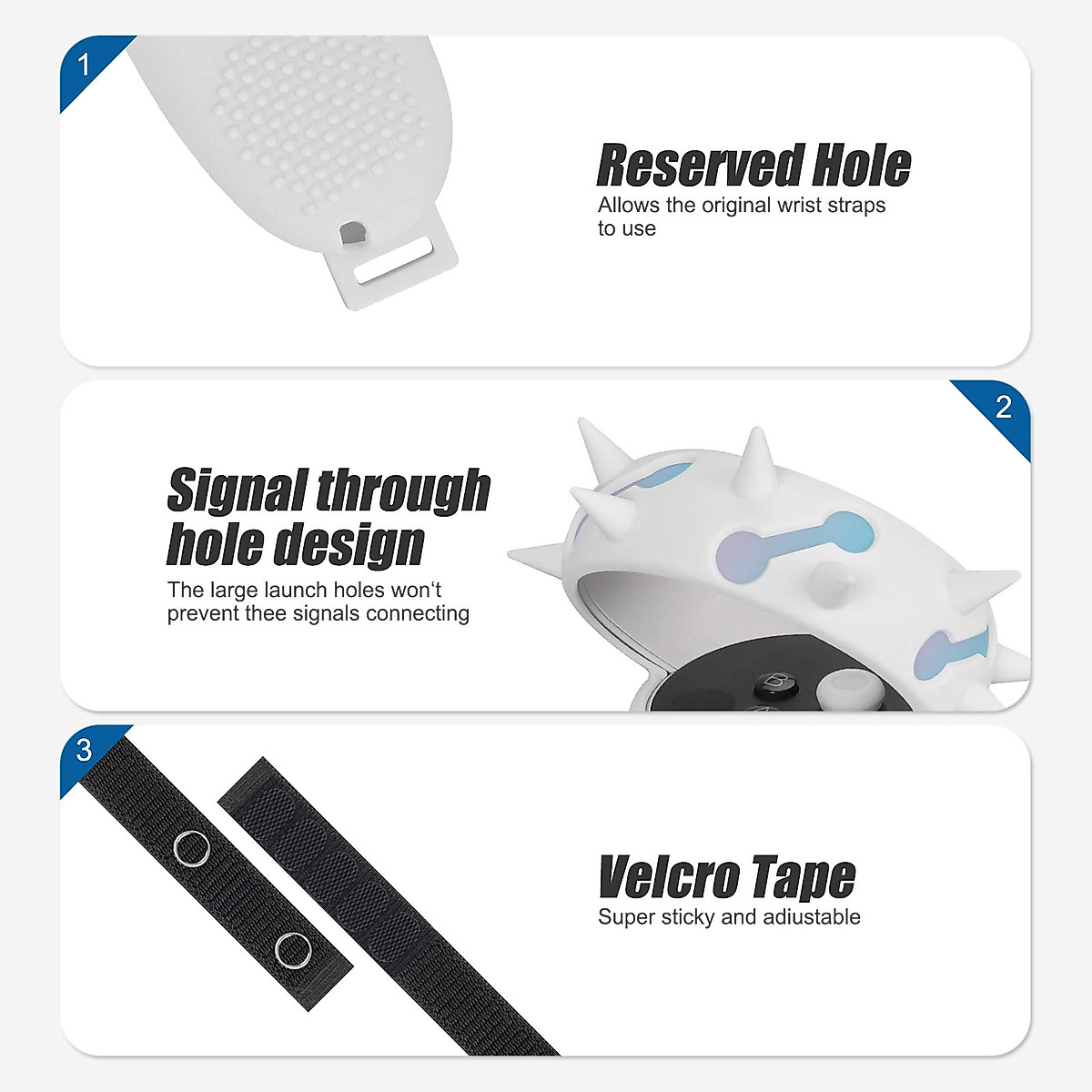 Esimen Grip Cover Face Silicone Cover for Oculus Quest 2 Knuckle Strap Set, Premium Silicone Protective Accessories Anti-Throw Sweatproof Lightproof – 3 Pack (White)