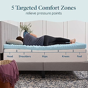 Lucid 3 Inch Mattress Topper Queen - Memory Foam Mattress Topper Queen - 5 Zone Gel Infusion - CertiPur Certified Foam