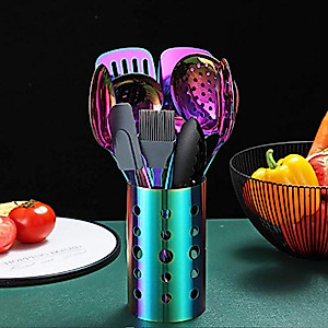 Rainbow Kitchen Utensils Set,13 Pieces Stainless Steel Cooking Utensils Set With Titanium Rainbow Plating,Kitchen Tools Set With Utensil Holder For Non-Stick Cookware Dishwasher Safe (13 Packs)