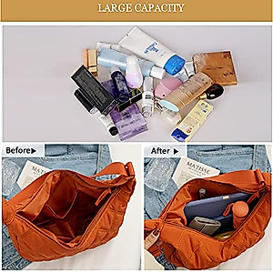 Hobo Bags for Women Fashion Puffer Shoulder Bag Small Tote Crossbody Bags for Women Casual Satchel Purses (Orange)