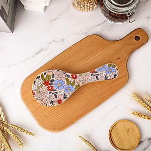 LEAZUL Ceramic Spoon Rest for Stove Top Large Spoon Holder Farmhouse Spoon Rest for Kitchen Counter Floral Coffee Spoon Rest Flowers Print Cooking Utensil Tools Rest Modern Farmhouse Kitchen Decor