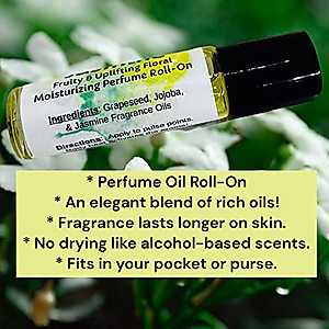 Urban ReLeaf Jasmine Perfume Oil Roll-On. Classic Floral Scent, Memorable, Fruity & Woody. Long Lasting Fragrance Oil, Moisturizing Jojoba & Alcohol-Free. Bottled in USA. Fits in purse or pocket!