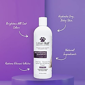 Lillian Ruff Ultra-Brightening Professional Whitening Shampoo for Dogs with Aloe & Coconut Oil for Dry Skin & Itch Relief - pH-Balanced Dog Whitening Shampoo Remove Stains, Yellowing, & Odor (16oz)