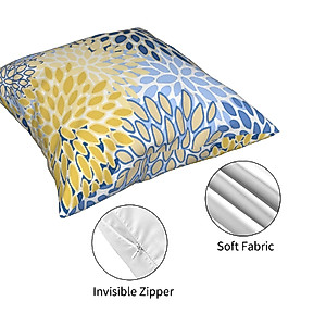 Set of 4 Throw Pillow Covers 18x18 Inch Floral Blooms Modern Abstract Flower Throw Pillow Covers Home Pillowcases Garden Blue Yellow Gray Flowers Dark Teal Yellow Cushion Case Decorative Pillowcases