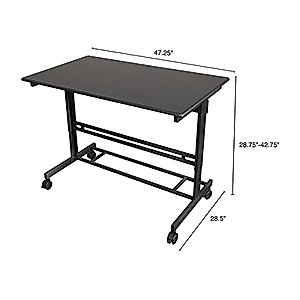 Stand Up Desk Store Rolling Adjustable Height Standing Desk Computer Workstation (Black, 48" Wide)
