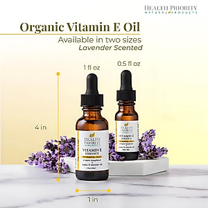 Health Priority Organic Vitamin E Oil for Skin & Scars - 15000 IU, 1 Fl Oz - Handmade in South Carolina, Non-GMO, Gluten & Cruelty Free, Vegan - Lavender Scented