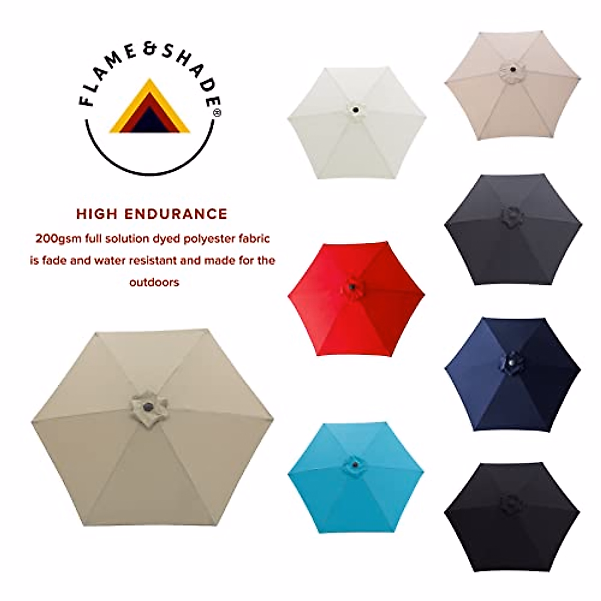 FLAME&SHADE 7.5 ft Outdoor Market Patio Table Umbrella with Tilt, Taupe