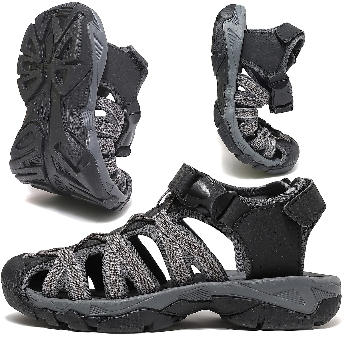 Anbenser Womens Athletic Outdoor Sandals Closed-Toe Lightweight Adjustable Sport Hiking Sandals Non Slip Durable Black Grey size 8